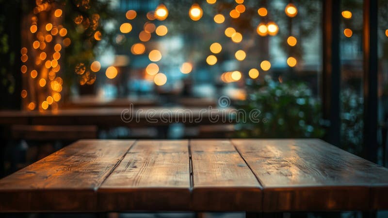 Wooden Table at Night with Blurred Lights Stock Illustration ...