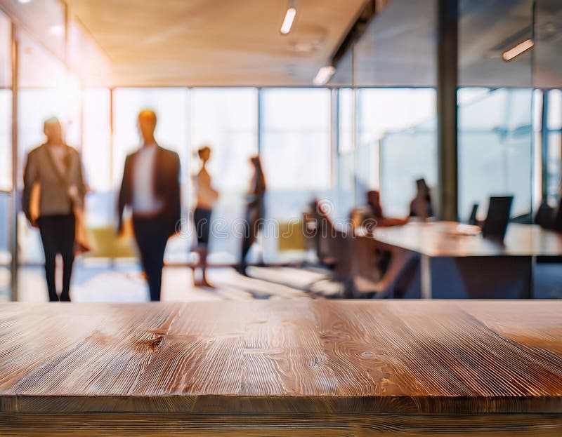 Wooden Table with Office Background Stock Image - Image of bokeh ...
