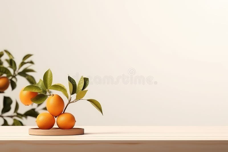 Wooden Table and Orange Trees Create Product Display Stock Illustration ...