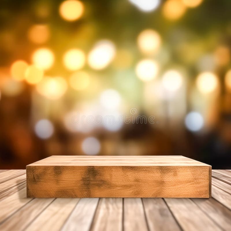 A Wooden Table Overlooking a Restaurant Patio with Bokeh Stock Image ...