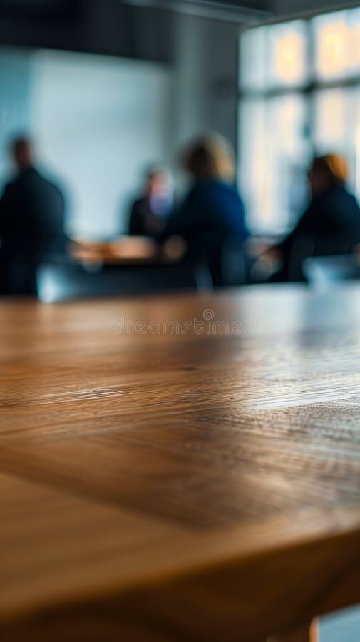 A Wooden Table with People Sitting at it Stock Photo - Image of room ...