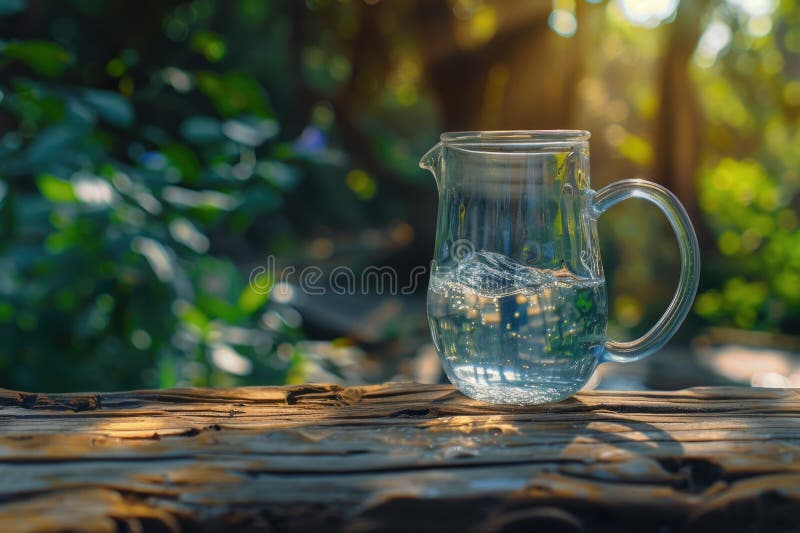 Wooden Table with Pitcher of Water Stock Photo - Image of drink ...