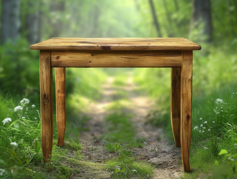 Wooden Table in Forest Clearing Stock Illustration - Illustration of ...
