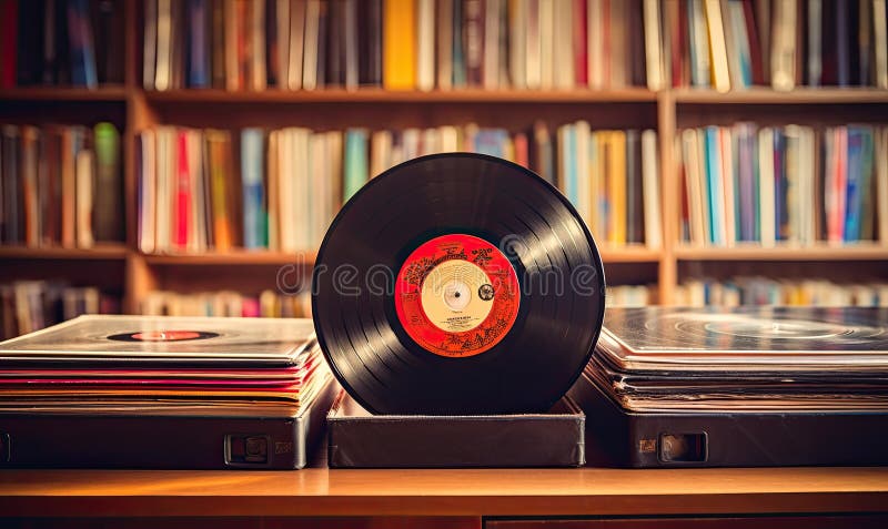 Wooden Table with Record stock illustration. Illustration of song ...
