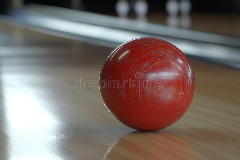 A Wooden Table with a Red Bowling Ball on Top Stock Image - Image of ...
