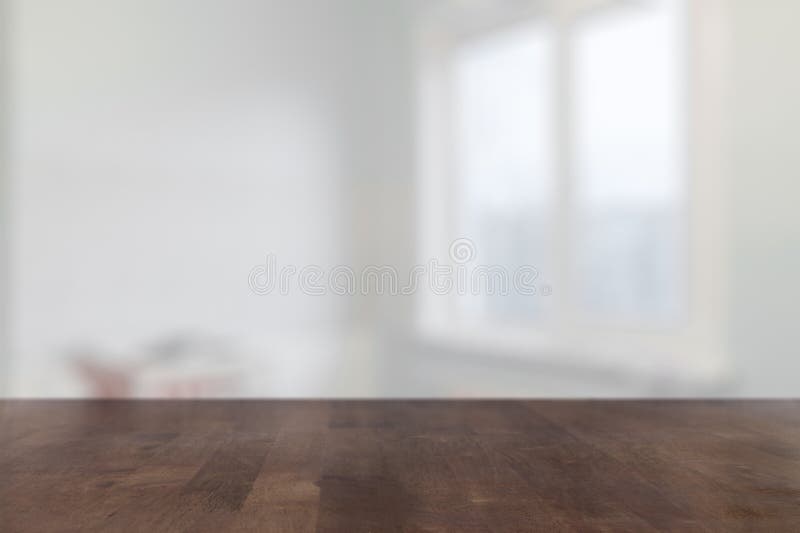 Wooden Table in the Room with Big Windows Stock Photo - Image of home ...