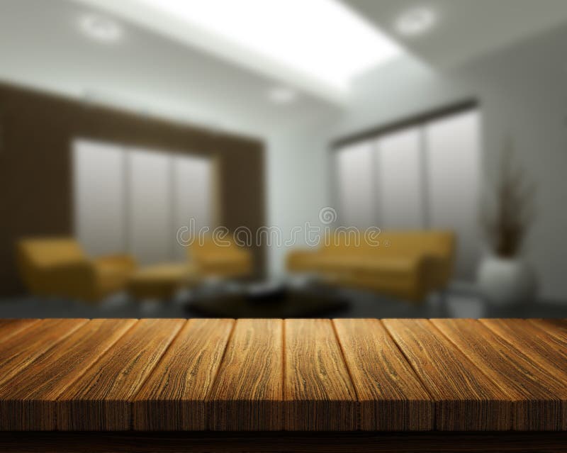 Wooden Table with Room Interior in Background Stock Illustration ...