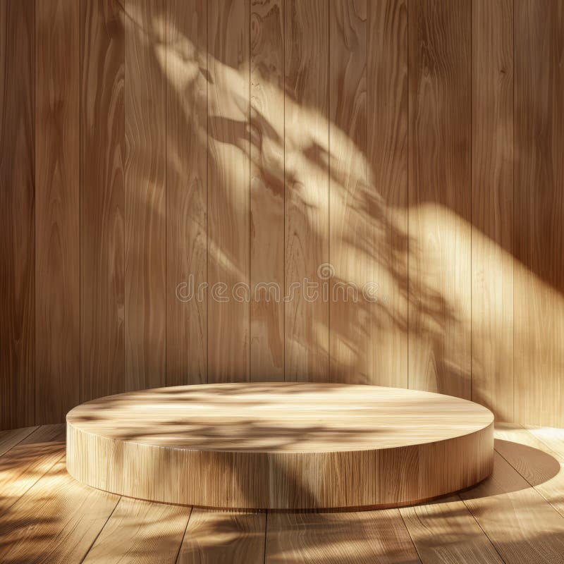 A Wooden Table with a Round Wooden Platform on Top of it Stock ...