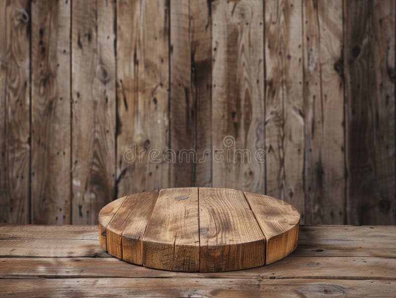 A Wooden Table with a Round Wooden Platform on Top of it Stock ...