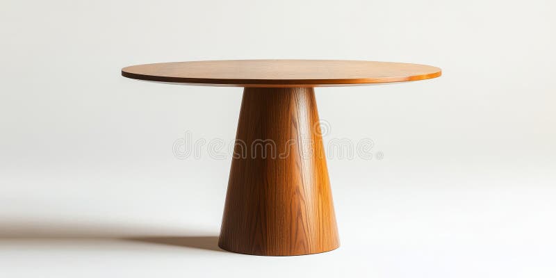 Wooden Table with Round Top and Conical Base on White Surface Stock ...