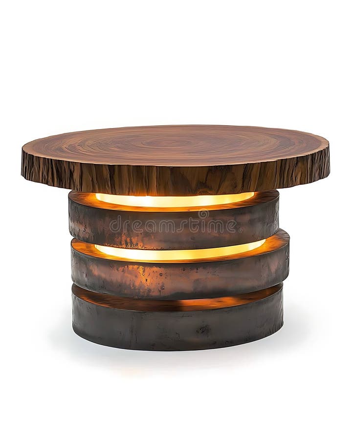 Wooden Table with a Round Top and a Metal Base Stock Illustration ...