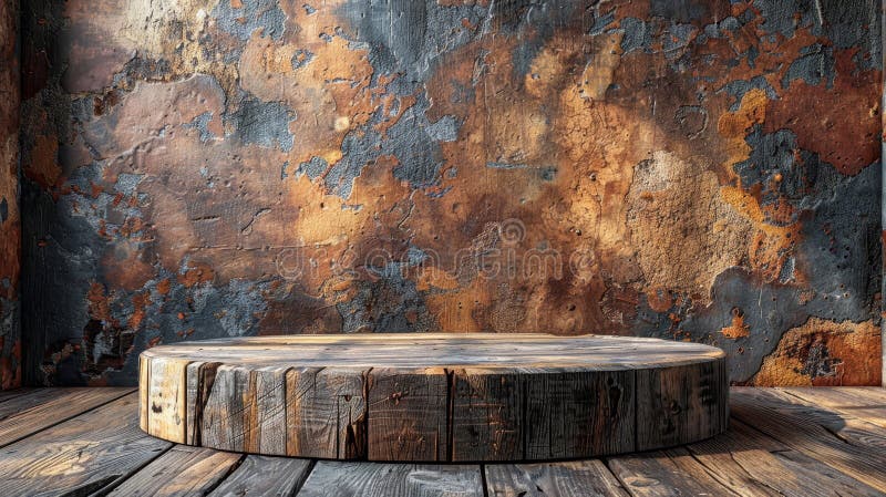 A Wooden Table with a Round Top and a Wooden Wall Behind it Stock ...