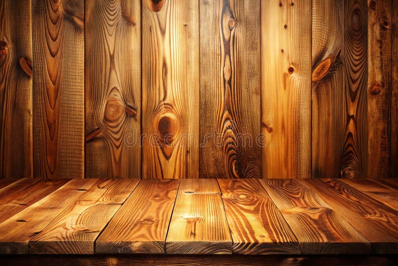 Wooden Table, Rustic Wall, Display, Empty Space Stock Illustration ...