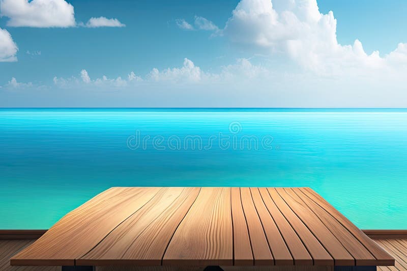 Wooden Table with Sea Background Stock Illustration - Illustration of ...