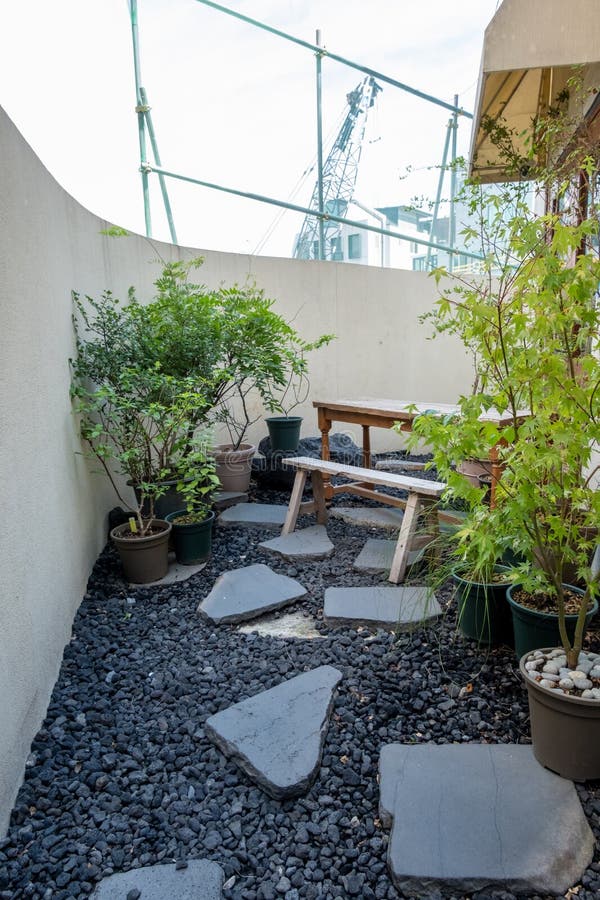 A Wooden Table, Seating in the Garden. Stock Photo - Image of urban ...
