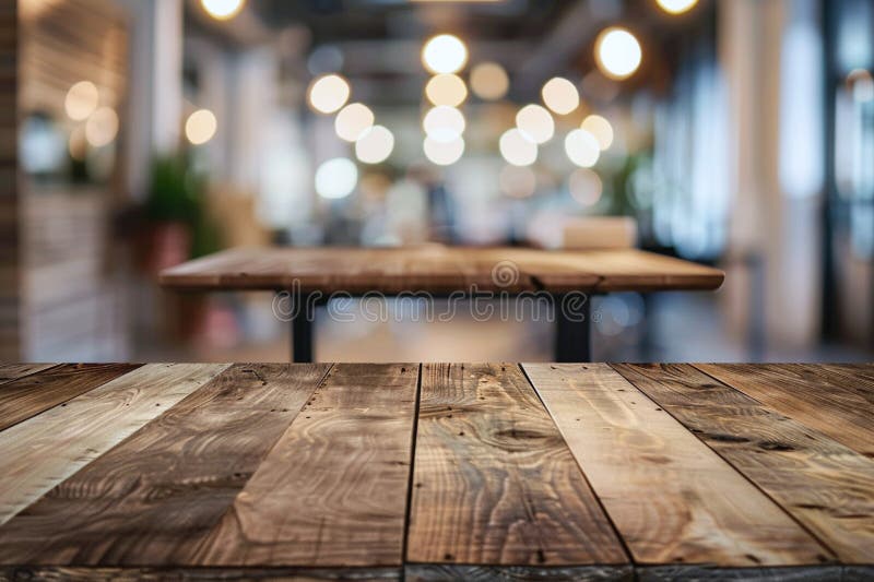 A Wooden Table Serves As the Focal Point Against a Blurred Background ...