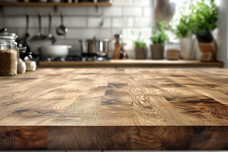 Wooden Table Setting Against Blurred Kitchen Counter Backdrop Ideal for ...