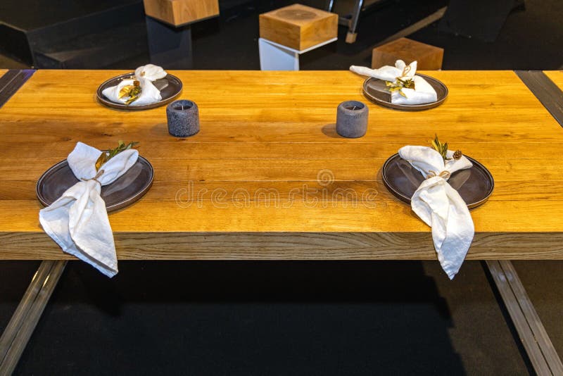 Wooden Table Setup stock photo. Image of festive, plate - 261141552