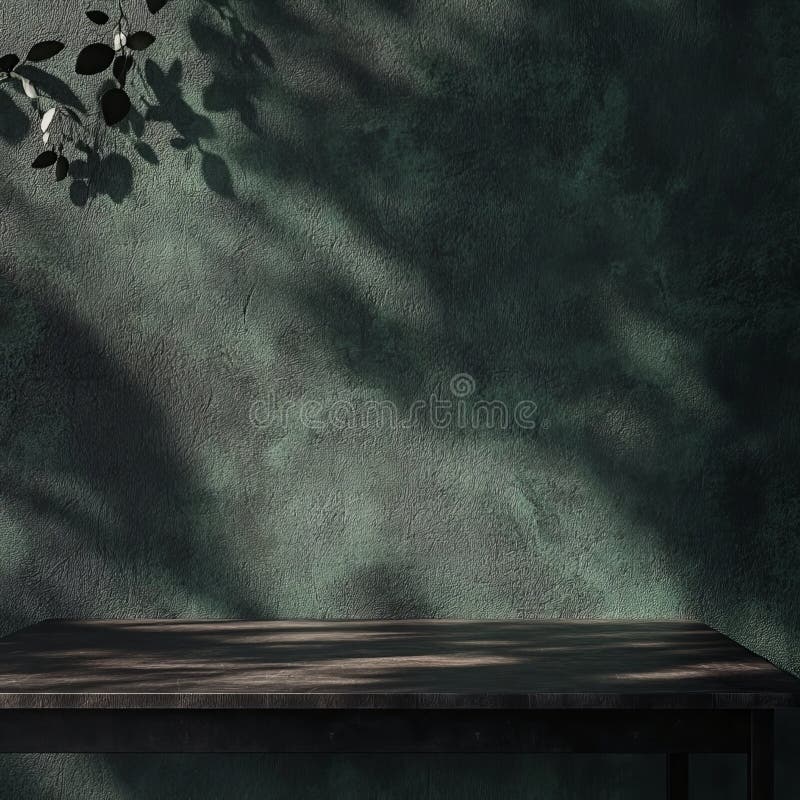 Wooden Table with Shadow of a Tree on the Wall. 3d Rendering Stock ...
