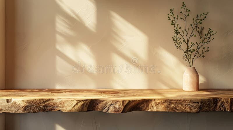 A Wooden Table with a Shadow on the Wall Stock Photo - Image of blank ...