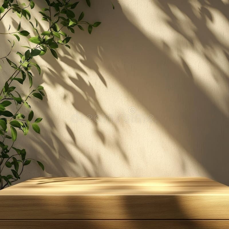 Wooden Table with Shadow on the Wall. 3D Illustration Stock ...