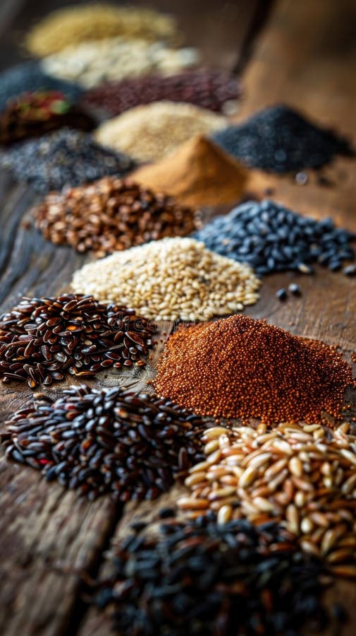 A Wooden Table Shows a Vibrant Assortment of Grains, Including Flax ...