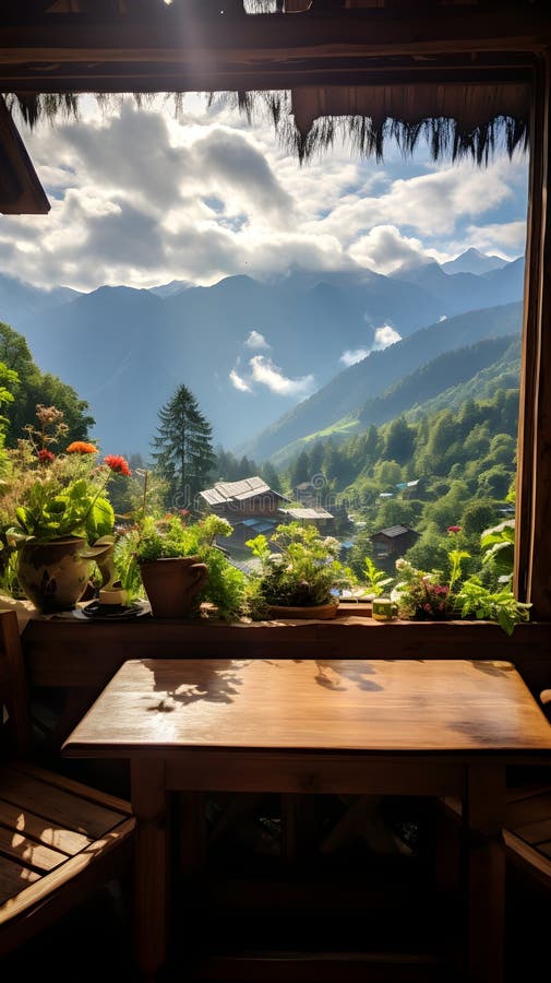 A Wooden Table Sitting in Front of a Window Window View from Wooden ...