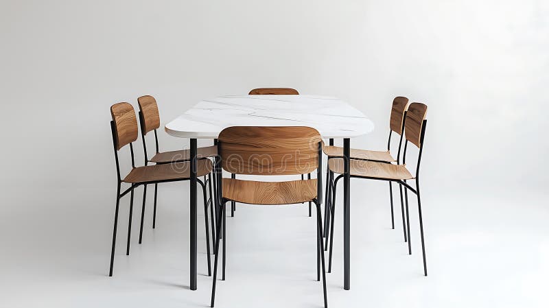 A Wooden Table with Six Chairs Around it Stock Image - Image of flat ...