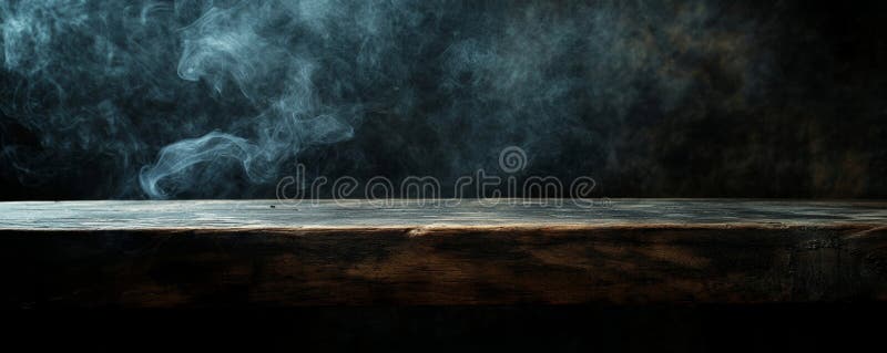 Wooden Table with Smoke on Dark Background Stock Image - Image of ...
