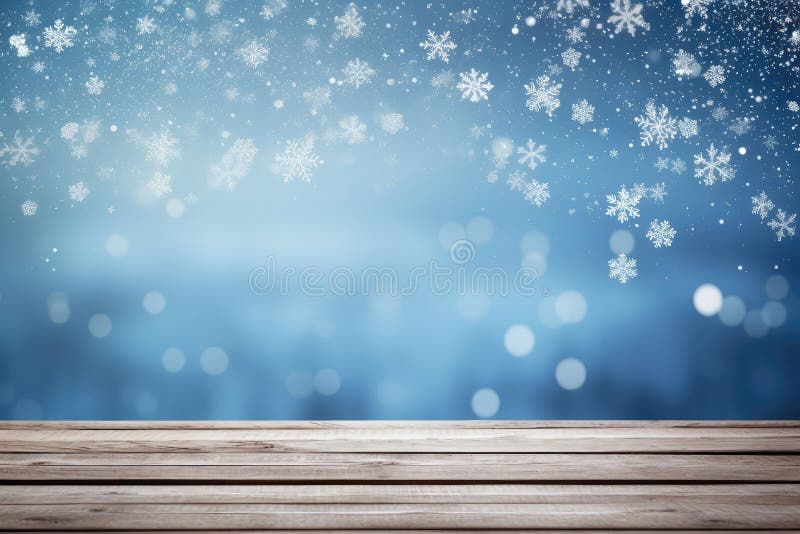 A Wooden Table with Snowflakes on it Stock Illustration - Illustration ...