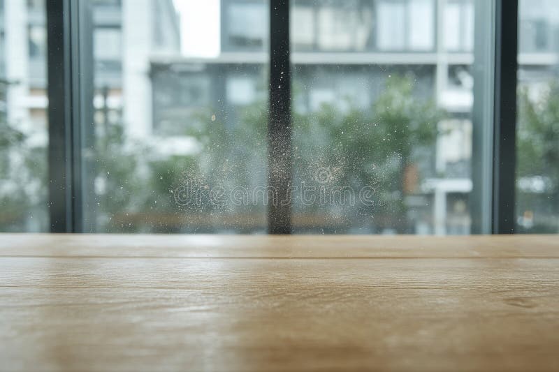 Wooden Table with Sparkling Dust and City View Stock Illustration ...