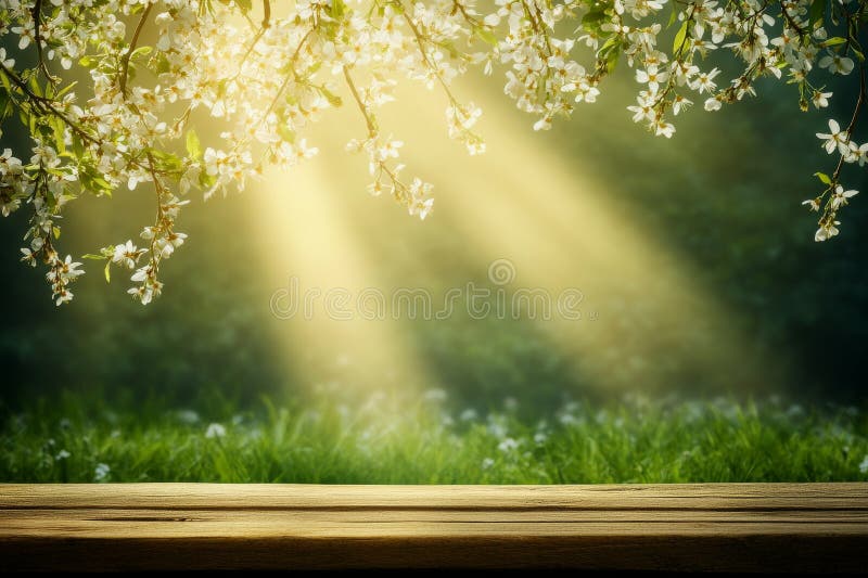 Wooden Table Spring Garden Hazy Background Stock Photos - Free ...