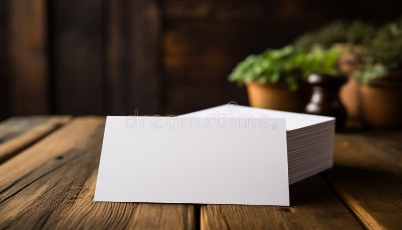 Wooden Table with Stack of Business Cards Generated by AI Stock Image ...