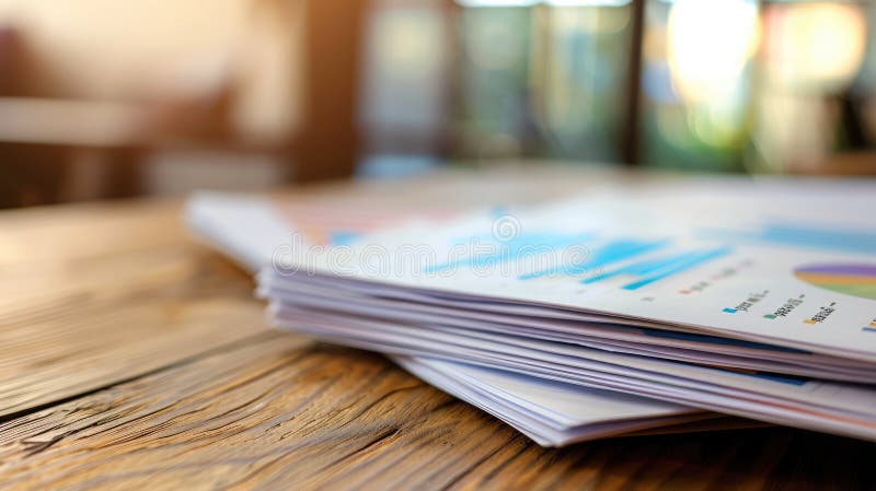 Wooden Table with a Stack of Documents, Financial Reports, and Charts ...