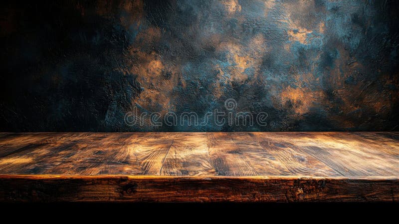 Wooden Table Surface Against Textured Wall Creating Rustic Atmosphere ...