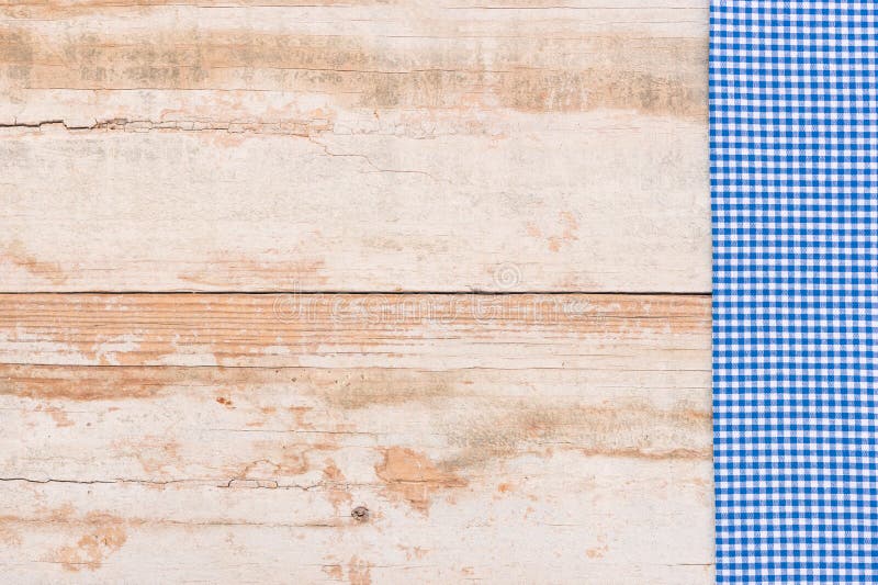 Rustic Dining Table Surface with Blue Checked Tablecloth Stock Image ...