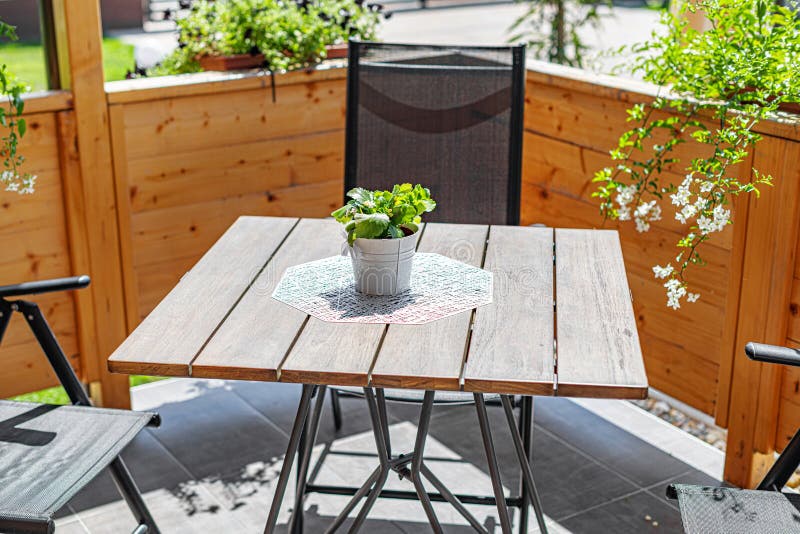 Wooden Table on the Terrace. Stock Photo - Image of style, terrace ...