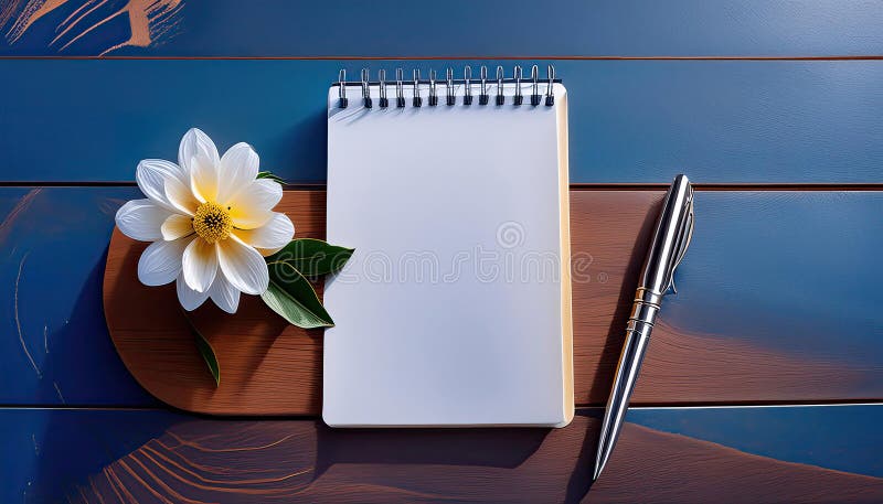 On a Wooden Table There is a Leaf, a Pen and a Flower Stock Image ...