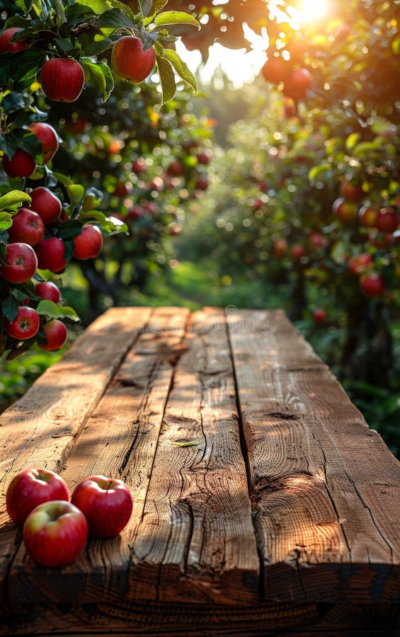 A Wooden Table with Three Apples on it Stock Photo - Image of ripe ...