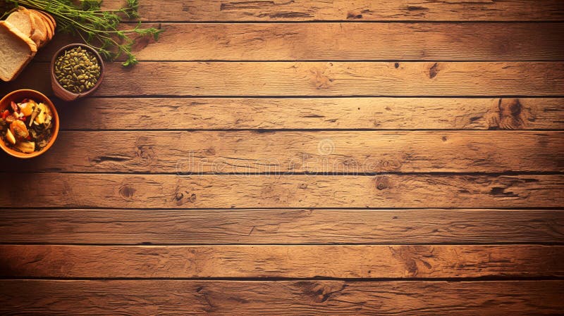 Wooden Table Top Background Stock Illustration - Illustration of bowl ...