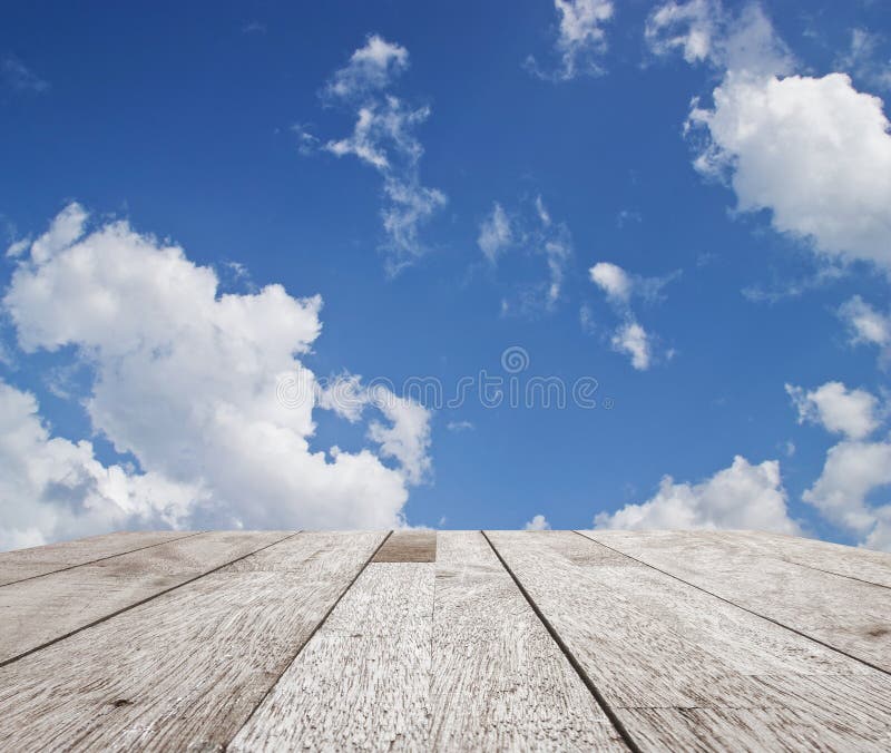Wooden Table Top on Blue Sky with Cloud Stock Photo - Image of ...