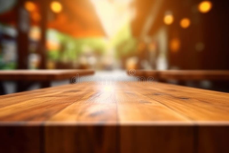 Wooden Table Top with Blur Background of Coffee Cafe. Generative AI ...