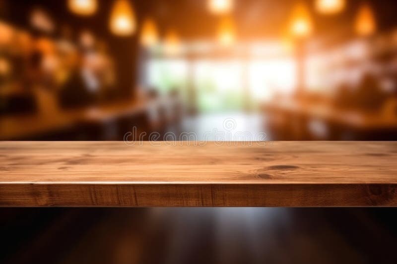 Wooden Table Top with Blur Background of Coffee Cafe. Generative AI ...