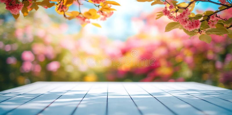A Wooden Table Top Devoid of Objects Sits in Front of a Blurred Green ...