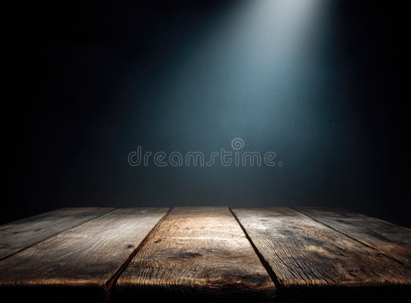 Dark Wooden Table with Spotlight Stock Image - Image of space ...