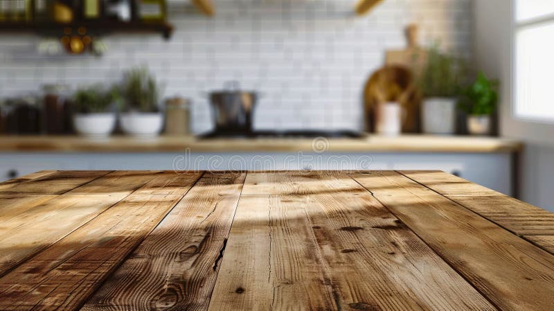 A Wooden Table Top in a Kitchen Stock Image - Image of generated, plank ...