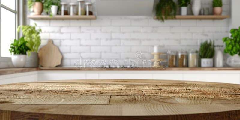 Wooden Table Top in Kitchen Next To Window Stock Photo - Image of space ...