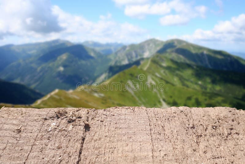 Wooden Table Top with the Mountain L Stock Image - Image of blue ...