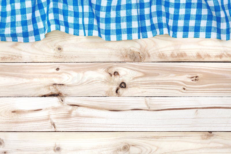 Wooden Table, Top View, with Blue Tablecloth Stock Photo - Image of ...
