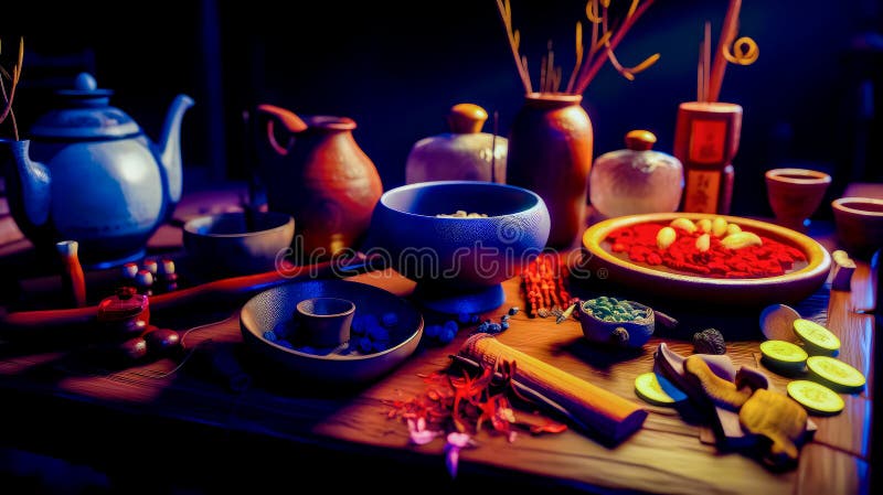 Wooden Table Topped with Bowls and Bowls Filled with Different Types of ...